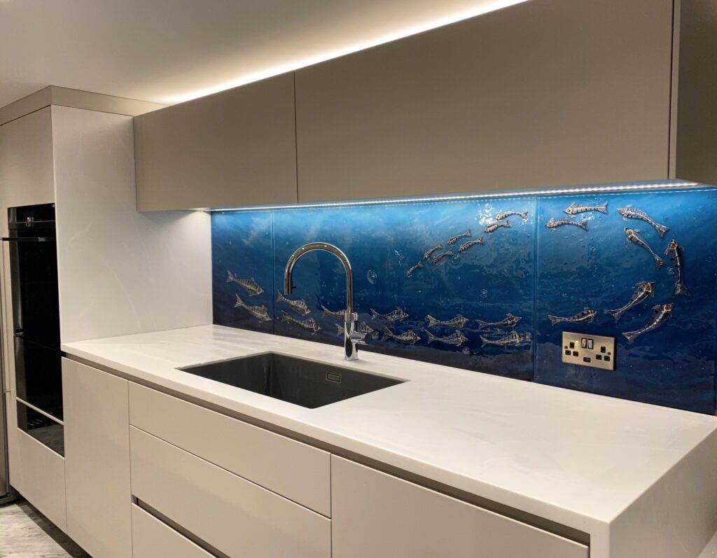 FUSED GLASS SPLASHBACK IN CAMBRIDGE - House of Ugly Fish